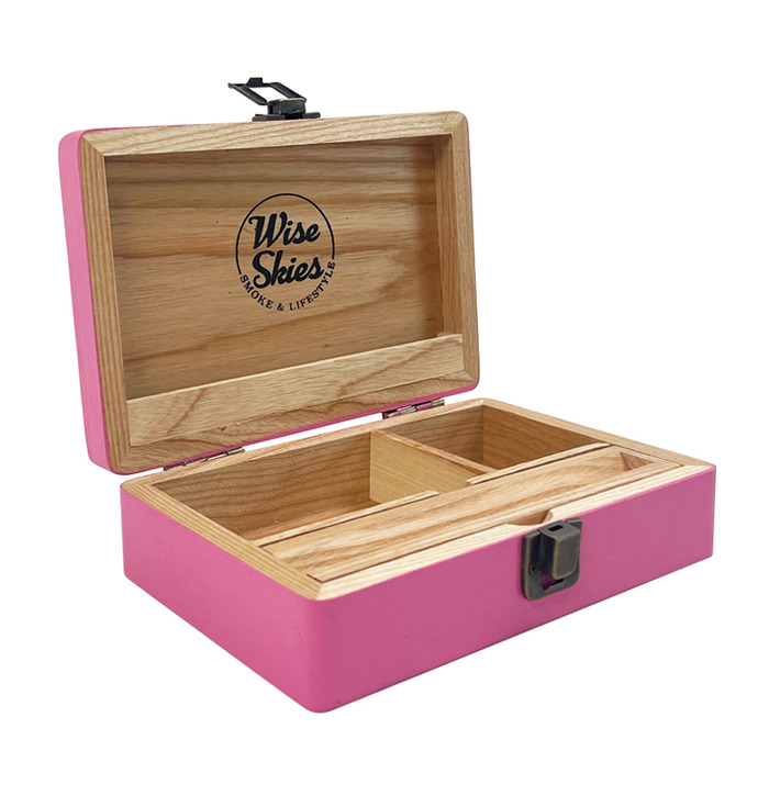 Wise Skies Pink Wooden Rolling Box Medium 175mm x 120mm x 50mm - Top Smoke